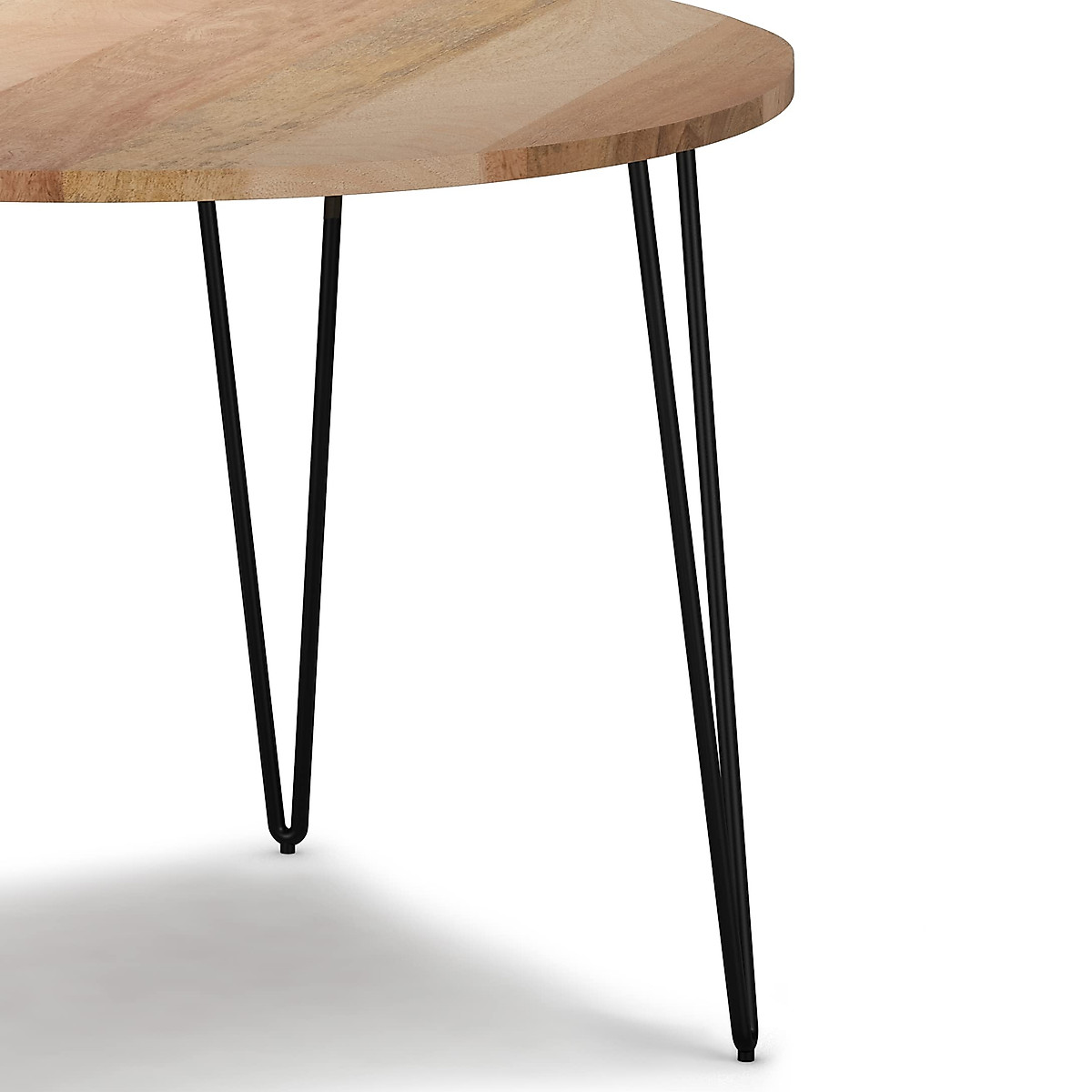 SIMPLIHOME Hunter Round Dining Table, Solid Mango Wood Tabletop in Natural and Powder-Coated Iron Metal Base in Black, 45-inches Round, Modern Industrial Kitchen Table for up to 4 People