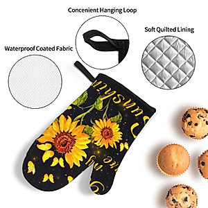 You are My Sunshine Sunflower Oven Mitts and Pot Holders Sets 4 Pcs Set, Heat Resistant Oven Gloves Hot Pad for Kitchen Cooking Baking BBQ