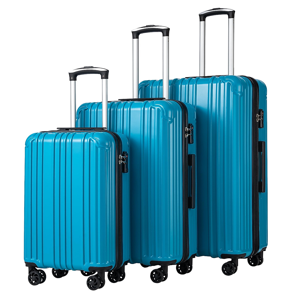 COOLIFE Luggage Expandable Suitcase PC+ABS 3 Piece Set with TSA Lock Spinner Carry on 20in24in28in (Turquoise Blue, 3 piece set)