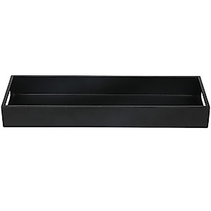 MyGift 16-inch Metal Matte Black Decorative Tray, Rectangular Narrow Serving Tray with Cutout Handles