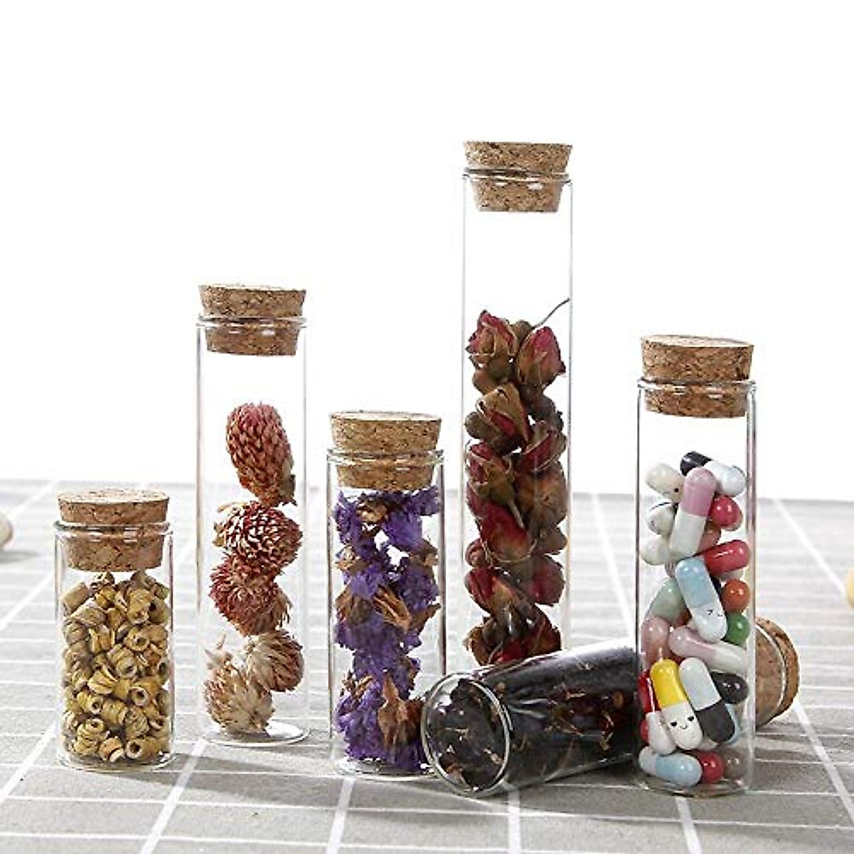 ericotry 10 Pcs 60ml Glass Bottles Vials Jars Glass Test Tube with Cork Stoppers Empty Refillable Bottle Vial Jars Leakproof for Cosmetic Essential Oil Powder