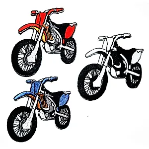PARITA Set 3 Pcs. Motorcycle Motocross Racing Dirt Bike Off-Road Embroidery Patch Cartoon Kids Children Sign Symbol Logo T-Shirt Costume DIY Applique Embroidered Sew Iron on Patch (06)