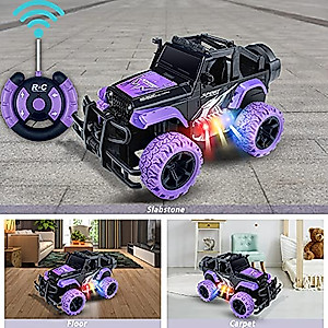 Tcvents Remote Control Car, Girls Off Road Rc Car 1:20 Scale Remote Control Truck Car Toys for Kids Age 3-5, Rc Truck Racing Car Vehicles with 3 Color Lights for Kids 5-7 8-12 Birthday Gift, Purple