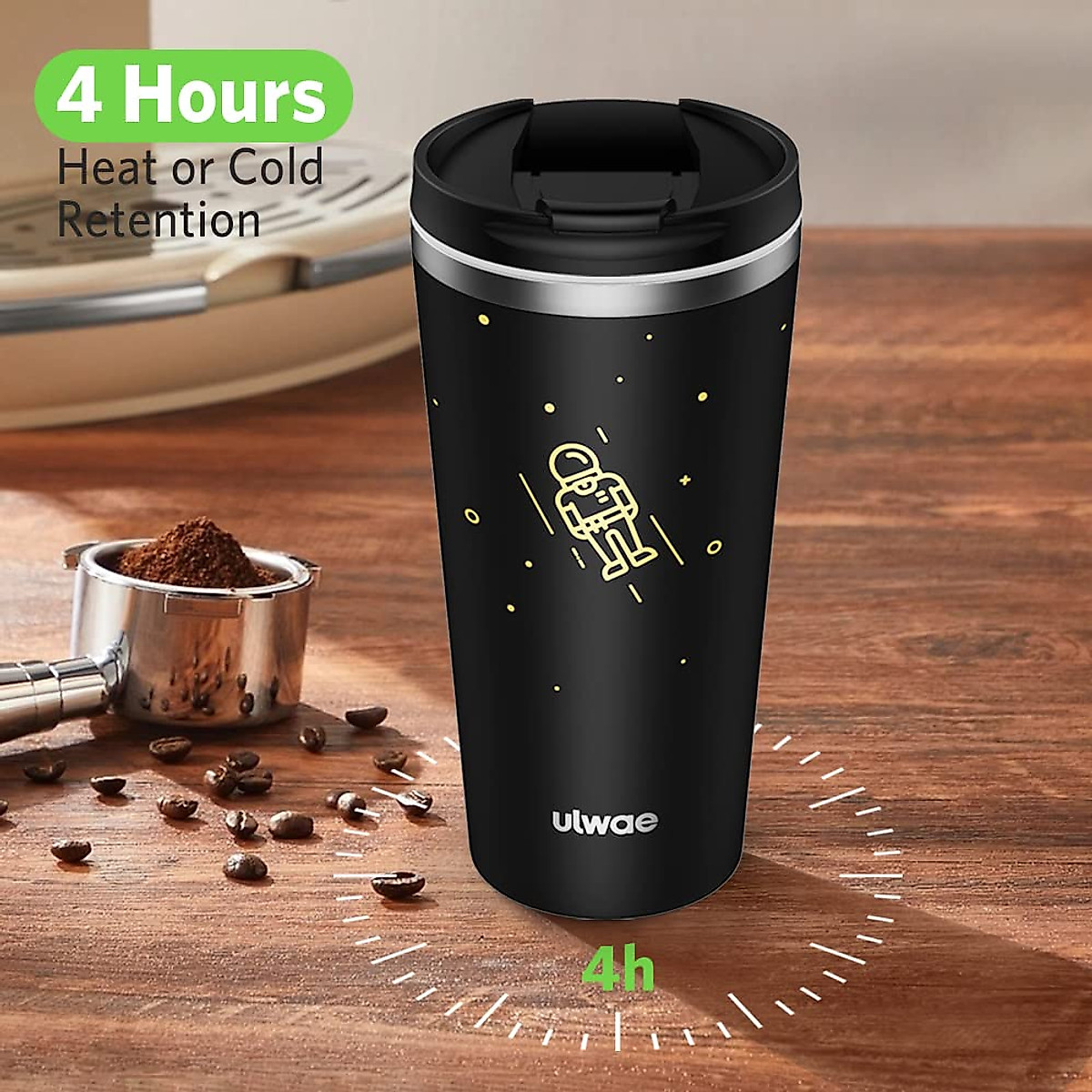 ulwae Insulated Coffee Mug with Ceramic Coating, 18oz Travel Mug with Leak-proof Lid, Vacuum Double-wall Tumbler, Stainless Steel Thermal Cup for Tea, Hot Cocoa, Cold Beverage, Ice Drinks