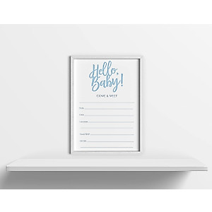 Hello Baby Fill in The Blank Invitations Sip and See World Meet Greet After Birth Baby Shower Sprinkle Born Boy Blue Baby Feet Printed Cards (24 Count)