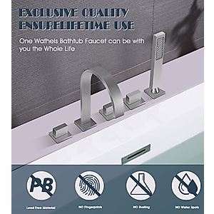 Roman Bathtub Faucet Set with Handheld Sprayer and Rough-in Valve Widespread Deck Mount 5 Hole Classic High Arch Tub Faucets Trim Kit 3 Handle with Diverter Lever Bath Tub Filler (Brushed nickel)