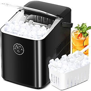 ZAFRO Countertop Ice Makers,Ice Maker Machine 8 Bullet Ice of 2 Sizes in 9 Mins, 26.5lbs/24H, Portable Ice Maker Self-Cleaning,with Scoop,Handle and Basket,Black