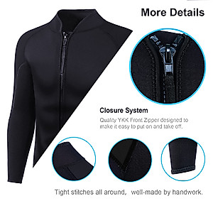 INTBOSS Wetsuit Top Men,2mm Mens Wetsuit Top 3mm Long Sleeve Wetsuit Jacket Men Front Zip Warm Wets Suit Jackets for Men Stretch Mens Wetsuit Top