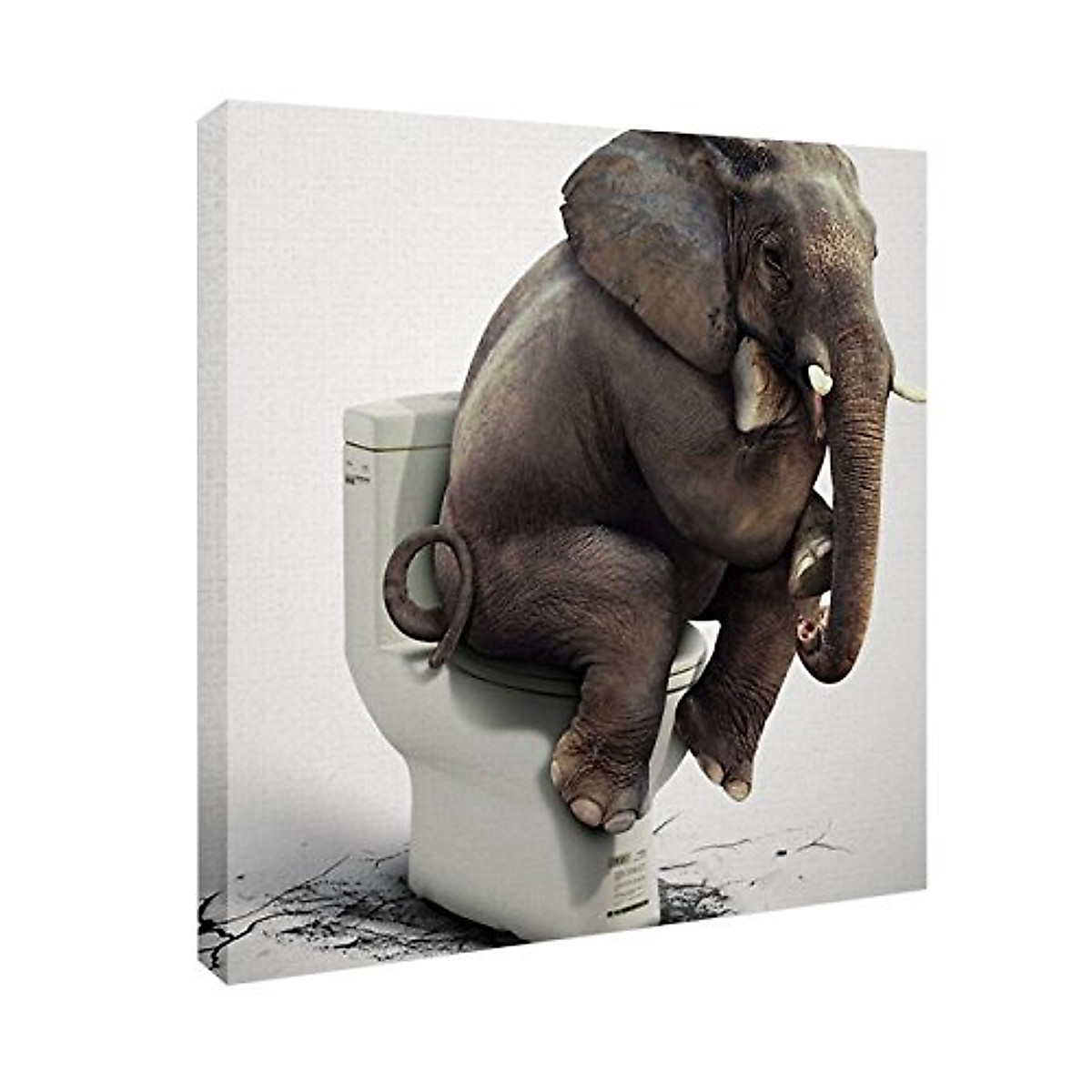 Chucoco Oil Paintings on Canvas Funny Elephant Sitting on the Toilet Abstract Wall Art Print with Framed Ready to Hang, Living Room Kitchen Bedroom Home Decorations 20x20 inch