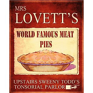 Kexle Mrs Lovett's Worlds Famous Meat Pies Sweeny Todd Metal Wall Sign 8x12 inch Plaque Vintage Retro Signs Art pictu 8x12 inch Vintage Style Nostalgic Metal Advertising Wall Sign Retro Art