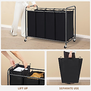 STORAGE MANIAC Laundry Sorter 4 Section, Hamper with Wheels and Removable Bags, Black