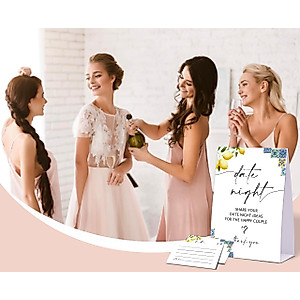 Blue Tiles and Lemons Date Night Game, Date Night Ideas Sign with 50 Cards, Bridal Shower Game, Modern Bridal Shower Decorations, Wedding Date Night Advice - 02