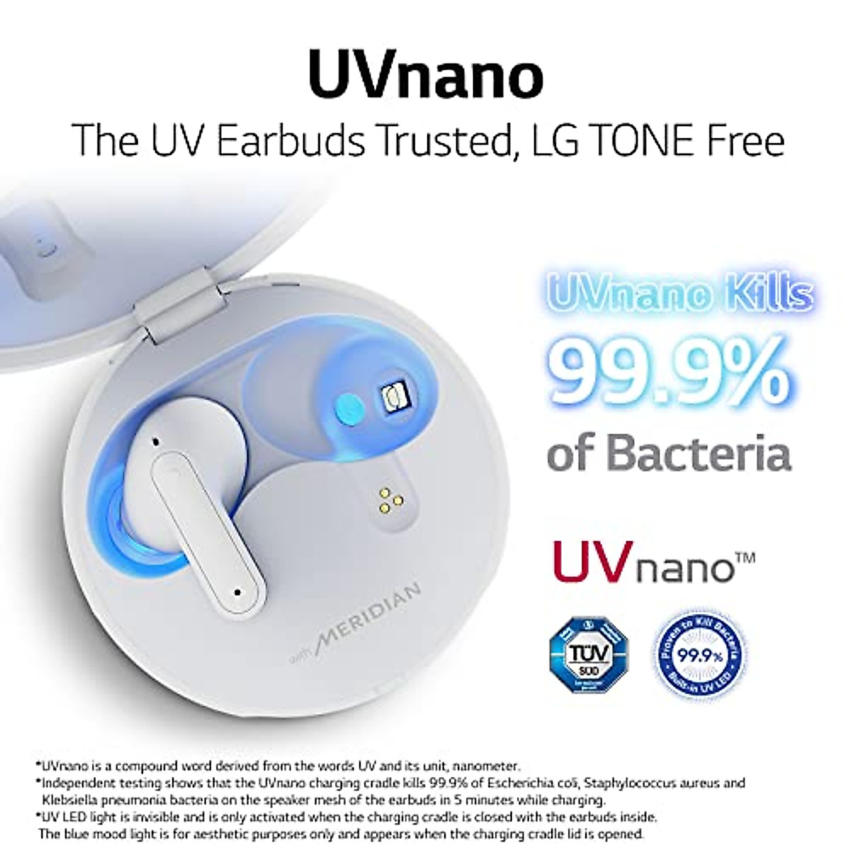 LG Tone Free UFP8 - Enhanced Active Noise Cancelling True Wireless Bluetooth Earbuds(TWS) with Meridian Sound, UVnano 99.9% Bacteria Free, Immersive 3D Sound, 3 Mic for Work/Home Office, White