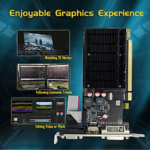 QTHREE Radeon HD 5450 Graphics Card,2GB,GDDR3,64 Bit,DVI,HDMI,VGA,Low Profile Video Card for PC,Computer GPU,PCI Express x16,DirectX 11,2 Monitors Support