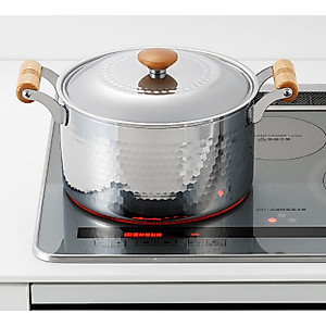 Yoshikawa YJ3302 Double-Handed Pot, 9.4 inches (24 cm), Wooden Handle Hammered Pot, Induction Compatible,