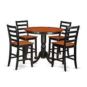 East West Furniture TRFA5-BLK-W 5 Piece Counter Height Pub Set Includes a Round Dining Room Table and 4 Kitchen Chairs, 42x42 Inch, Black & Cherry