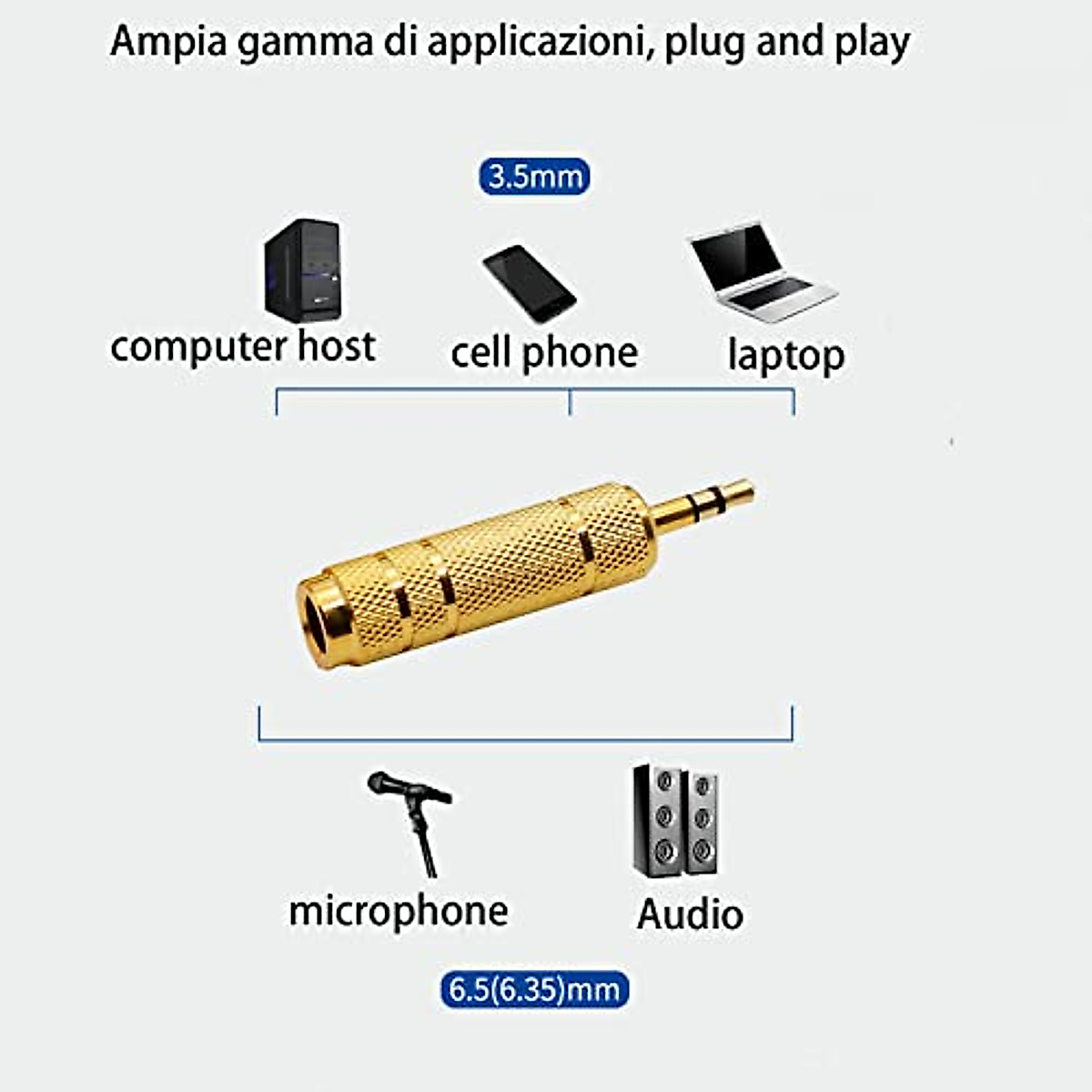 Eledabra 6PCS 3.5mm 1/8" Male Plug TRS to 6.35mm 1/4" Female Stereo Jack Adaptor-Gold Plated Converte,for Audio Earphone,Headphones ect
