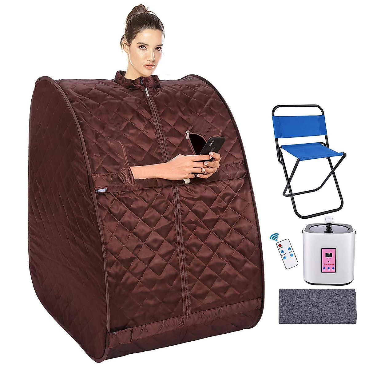 OPPSDECOR Steam Sauna Spa Portable Foldable Personal Indoor Sauna Tent Pot for Therapeutic Reduce Stress Fatigue with Remote Chair Indoor Home