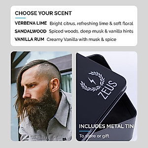 ZEUS Everyday Beard Kit with Tin Gift Box – Beard Wash Shampoo & Conditioner, Natural Beard Oil, Beard Balm & Tin Box (Vanilla Rum)
