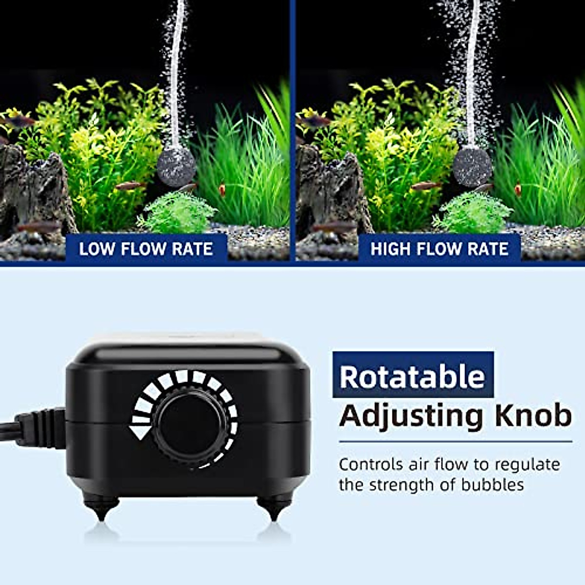 fishkeeper Aquarium Air Pump Fish Tank Aerator 2W/3W/4.5W/6W Ultra Quiet Adjustable Oxygen Pump Fish Tank Air Pump for 5-100 Gallon Tank