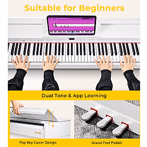 Vangoa Digital Piano 88 Keys Weighted Hammer Action Home Digital Piano Full size White with Furniture Stand, Flip Key Cover, Three Pedals and Power Adapter