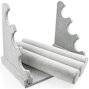 Wudygirl Triple Bracelet Holder Jewelry Display Stand Watch Bangle Bar Necklace Storage Organizer Gray (Ice Velvet 3 Tier)