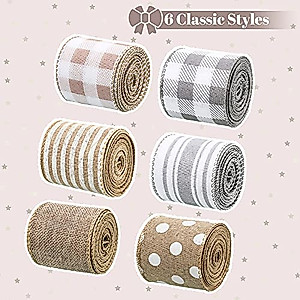 6 Rolls 30 Yards Christmas Buffalo Plaid Ribbon Wired Edge Ribbons Burlap Ribbon White Plaid Stripe Gray Ribbon for Christmas party supplies DIY Wrapping Wreath Bow Craft Decor, 2.5 Inch(Fresh)