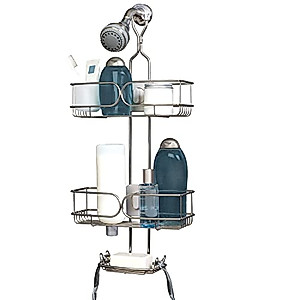 Zenna Home Rustproof 4-Way Adjustable Hanging Over-The-Shower Caddy, with Inverted Bottle Storage, Soap Dish, Razor Hooks and Storage Cup, Stainless Steel