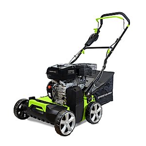 GreenSweep Pro Series - Gas Powered Artificial Grass Electric Sweeper Rake Vacuum 45L Collection Bag,5 Adjustable Heights, Foldable Handle & Extra Brush
