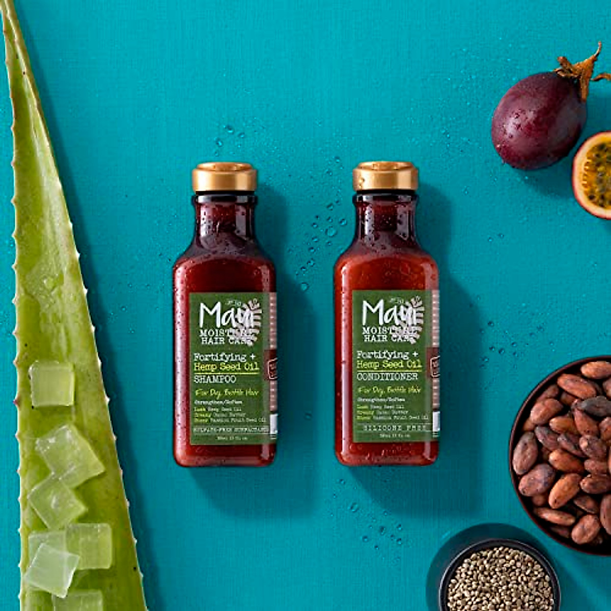 Maui Moisture Fortifying + Hemp Seed Oil Hydrating Vegan Shampoo for Dry Hair SiliconeFree SulfateFree Surfactant Aloe Shampoo to Strengthen Weak or Brittle Hair, 13 Fl Oz