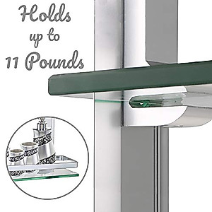 Comfecto 2 Tier Bathroom Glass Shelves, Wall Mounted Tempered Glass Shelf Organizer Storage Holder with 14 Inch Rectangular Glass 8mm Thick, and Aluminum Rail for Shower Lavatory, Hardware Included