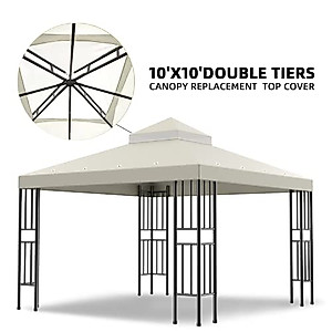 Sumfaller 10x10 FT Gazebo Replacement Canopy Top Cover Double Tiered Canopy Top Cover for Patio Garden Outdoor BBQ Roof Cover Grill Shelter (Beige)