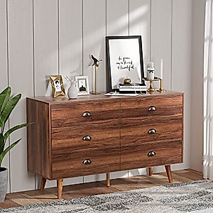 LYNSOM Dresser for Bedroom, Modern 6 Drawer Dresser with Gold Handles, Wood Chest of Drawers for Kids Bedroom, Living Room