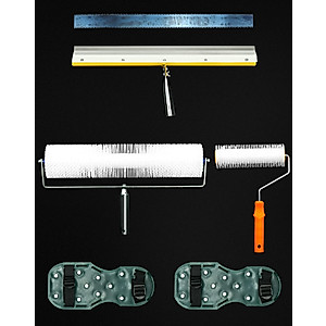 QWORK Self-Levelling Cement Tool Kit, Floor Construction Roller Spike Shoes, Epoxy Floor Paint Tool, Stainless Steel Scraper Self-Leveling Rake