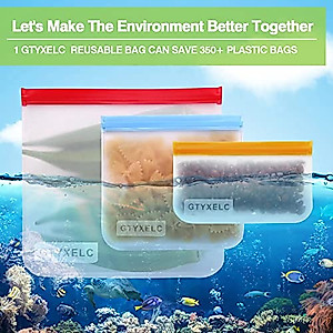 GTYXELC Reusable Storage Bags -BPA Free Reusable Freezer Bags (2 Reusable Gallon Bags + 5 Reusable Sandwich Bags + 5 Reusable Snack Bags) Leakproof Silicone Reusable Plastic Bags for Food（12 Pack)