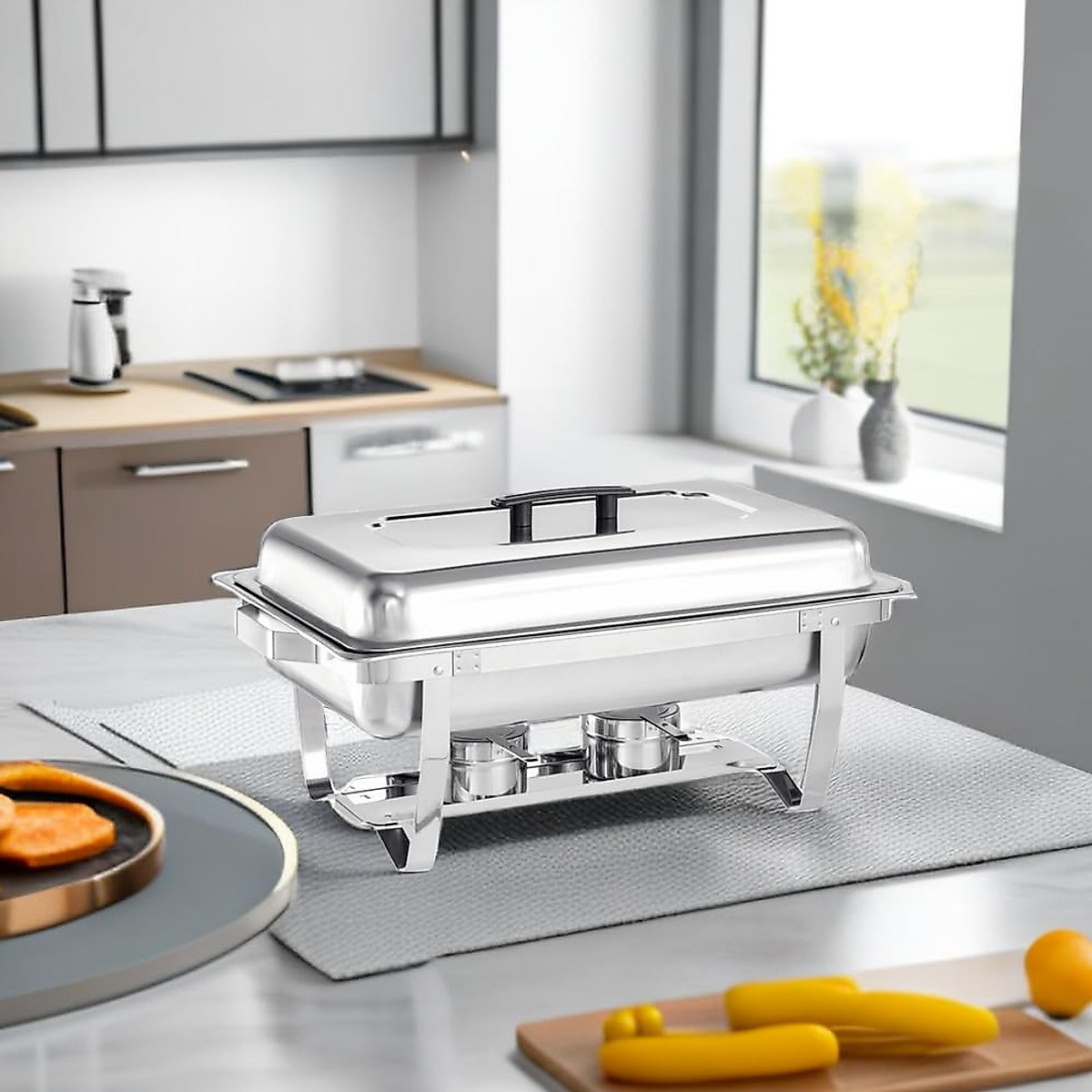 Chafing Dishes for Buffet 4 Pack, 9 Quart Stainless Steel Chafing Dish Buffet Set with Folding Frame, Food Warmers for Parties, Catering Supplies, Banquets, and Weddings