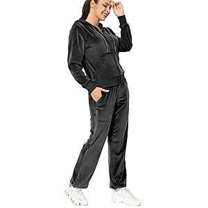 MINANUO Velour Tracksuit Womens 2 Pieces Joggers Loungewear Outfits for Women Black Fashion Cotton Jogging Suits for Women xl Sweatsuits Set Soft Sport Pants(Black 06,XL)