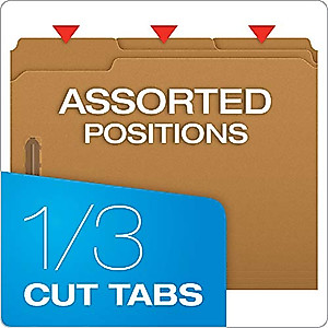 Pendaflex Fastener Folders, 2 Fasteners, Letter Size, Kraft, 1/3 Cut Tabs, in Left, Right, Center Positions, 50 Per Box (FK212),Brown