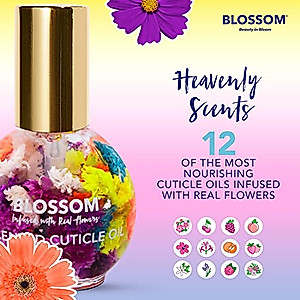 Blossom Hydrating, Moisturizing, Strengthening, Scented Cuticle Oil, Infused with Real Flowers, Made in USA, 0.42 fl. oz, Juicy Peach