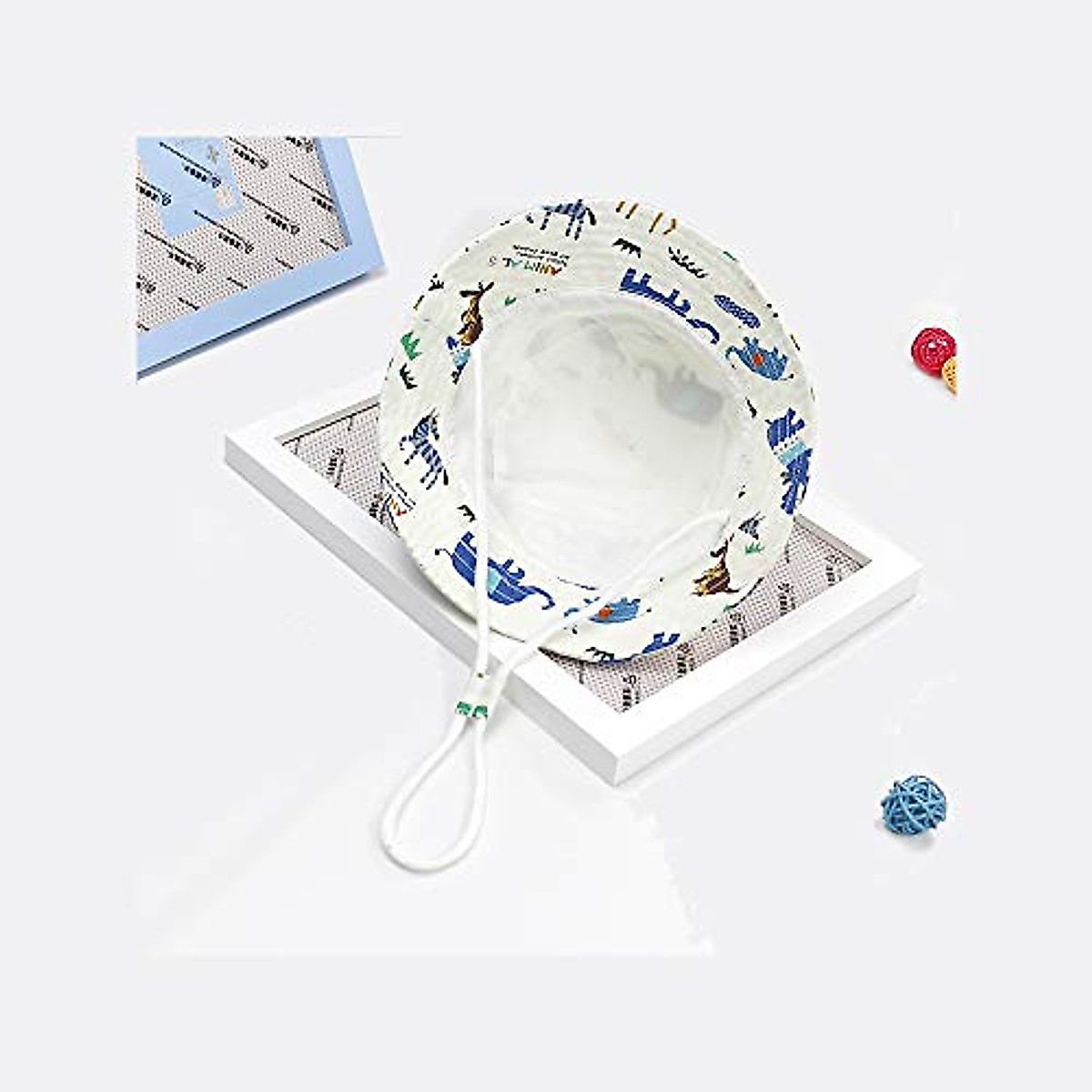 Toddler Bucket Hat Removable Face Shield Hat Cap for Baby Boys Girls Sun Hat UPF50 Anti Spitting Outdoor for Kids, Whiteanimal, 50cm/19.7"=12-24 Months