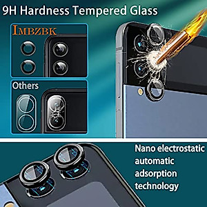 IMBZBK [9 in 1] for Samsung Galaxy Z Flip 4 5G Screen Protector, 3 Pack Inner Screen Flexible Film + 3 Pack Tempered Glass Back Screen Protector + 3 Pack Camera Protector accessories Case Friendly