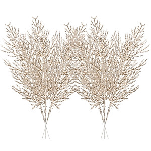 Christmas Glitter Stems 24pcs Artificial Pine Tree Picks for Christmas Tree Ornaments fillers, DIY Xmas Wreath, Crafts, Garland, Holiday, Party, Wedding and Home Decoration(Gold)