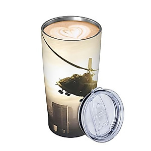 20oz Insulated Tumblers with Lids and Straws Aircraft Above City Stainless Steel Coffee Tumbler Cup Double Wall Vacuum Travel Coffee Mugs for Home, Office, Outdoor