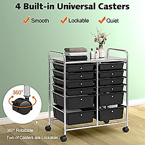 MEDIMALL 12 Drawers Rolling Storage Cart, Multipurpose Craft Storage Cart with Wheels, Mobile Tools Scrapbook Paper Organizer Cart for Office School Home Use (Black)