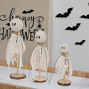 DNCHGOYA Halloween Ghost Decor Kit Table 3Pcs Halloween Ghosts on Wooden Stand for Table Centerpieces Halloween Party Decorations Spooky Ghost Crafts