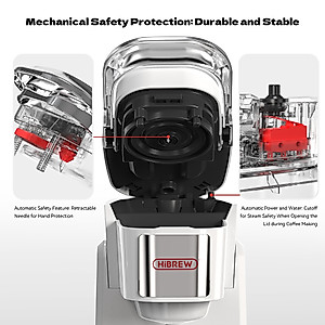 HiBREW Single Serve Coffee Maker - Portable,Coffee Machine for K Cup Pod, One Button Operation, Black Color for Kitchen, Office, Camping, Hotel