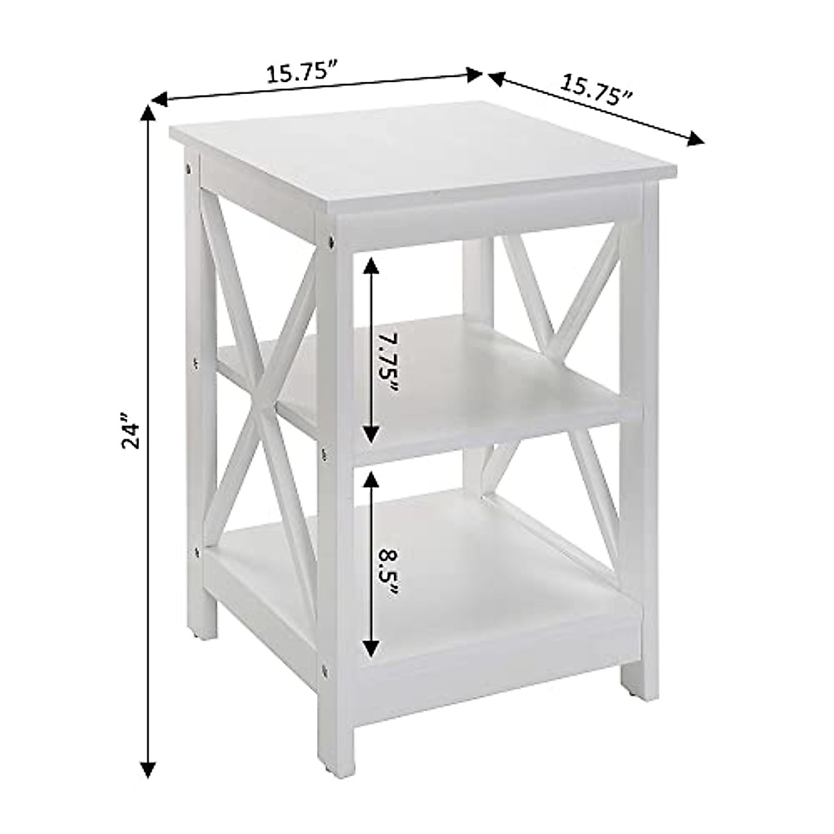 Convenience Concepts Oxford End Table 15.75" - Modern Living Room Table with Storage Shelves, Transitional Nightstand Side Table for Home Decor and Display, White