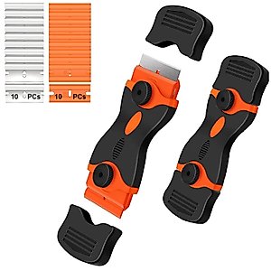 CANOPUS Double Edged Razor Scraper (1pc) with 10 Metal and 10 Plastic Razor Blades, Glass Scraper, Ceramic Hob Scraper, Plastic Scraper for Scraping Stickers, Labels, Decals from Windshields, Windows
