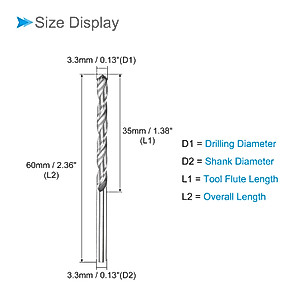 CoCud Solid Carbide Drill Bits, 3.3mm Diameter, K35 Tungsten Carbide Straight Shank Twist Drill Bits - (Applications: for Stainless Steel Alloy), 1-Piece