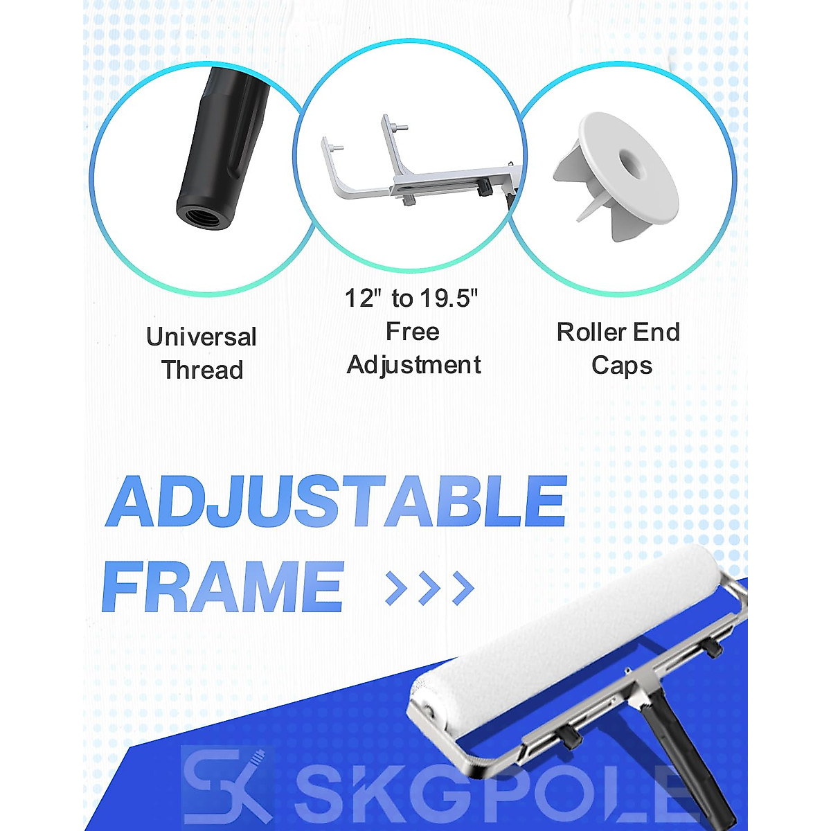 SKGPOLE 3FT Telescopic Paint Roller Pole, Multi-Function Paint Roller Kit with Lightweight Sturdy Aluminum 1-3FT Telescopic Extension Pole, House Paint Roller Brush for Walls, Ceiling, Decks, Doors